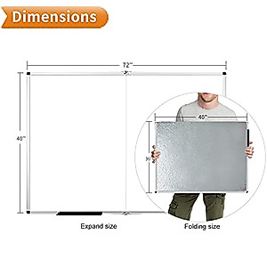 VIZ-PRO Large Dry Erase White Board/Magnetic Foldable Whiteboard, 72 X 40 Inches, Silver Aluminium Frame