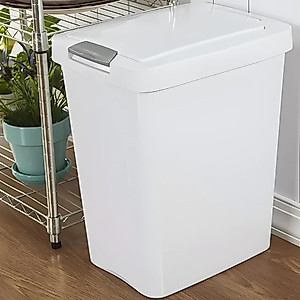 7.5 Gallon White Wastebasket with Touch-Open Lid: Ideal Office Trash Can, Under Sink Trash Can, Or Garbage Can with Lid for Kitchen, Bathroom, Mudroom