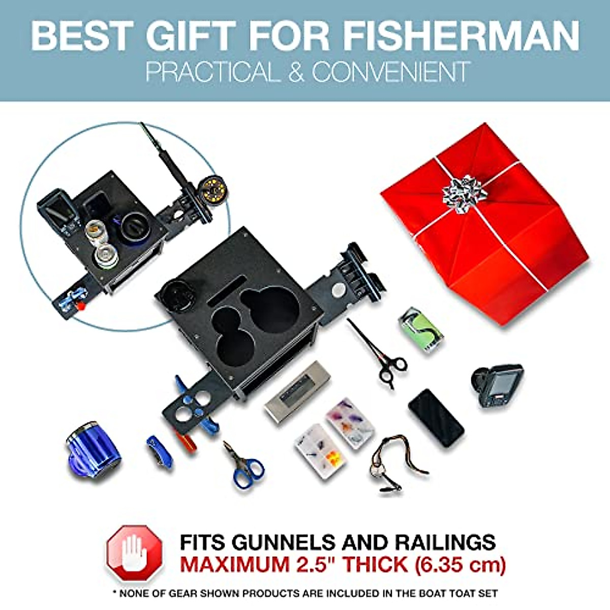 BOAT-TOTE Jon Boat Rod Holder and Storage Organizer - John Boat Accessories for Fishing - Fits Gunnels Up to 2.5" Thick Regular