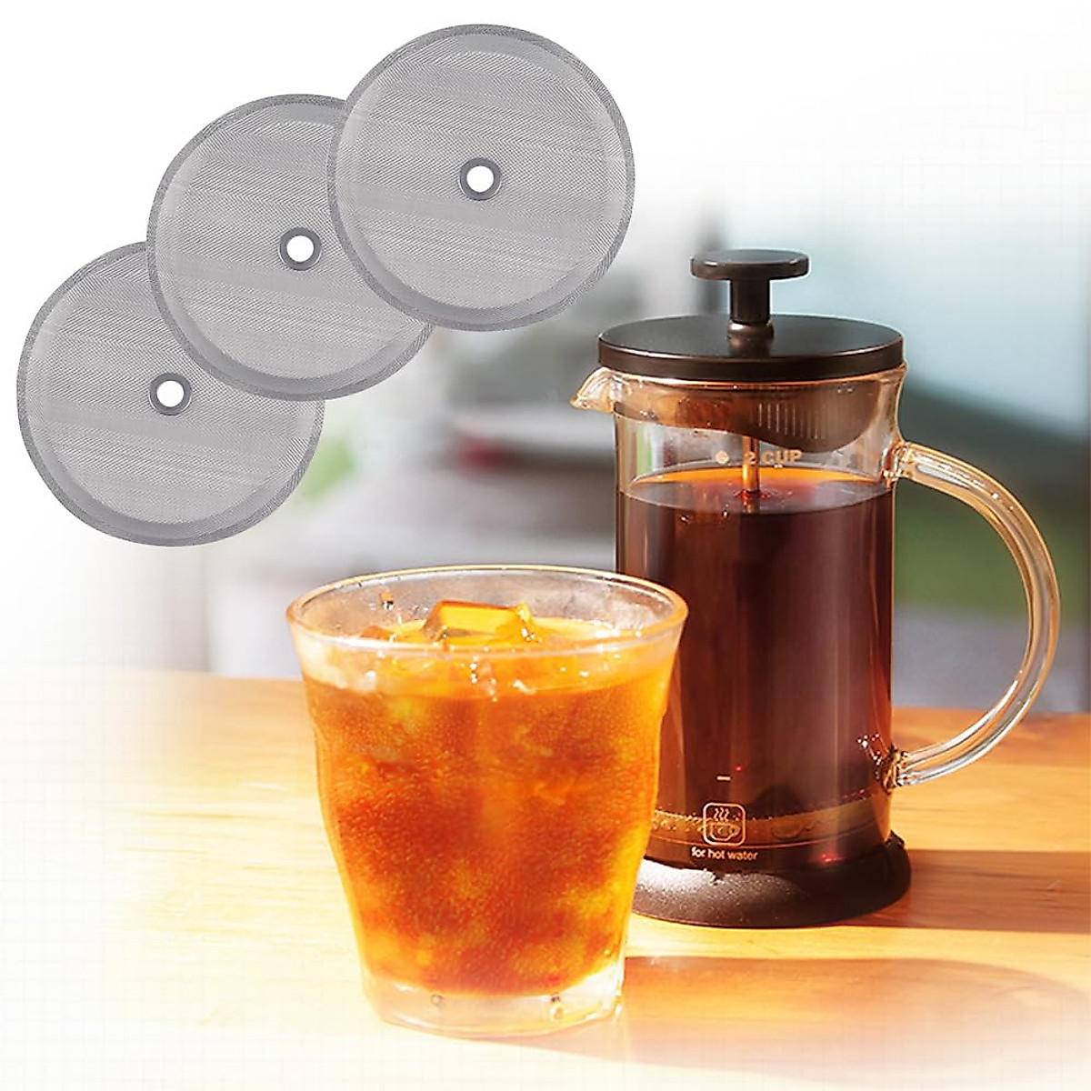 Rukinovi 6 Pieces 4 Inch French Press Filter for 1000 Ml,34 Oz,8 Cup French Press Coffee Maker.Stainless Steel Replacement Parts for French Press Coffee Maker (6)