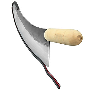 healinnova Carbon Steel Handmade Forged Gourmet Professional Chef Butcher Chopping Curved Mincing Knife Kebab Meat Mezzaluna Herb Big Blade Kitchen Cleaver (19.7 in / 50 cm)