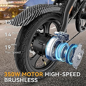 Jasion EB3 Electric Bike for Adults 21mph Folding Adults Electric Bicycles, 350W Brushless Motor, 36V 7.5Ah Battery, Center Suspension, 3 Levels Assist, 14" Foldable ebike for Adults and Teens