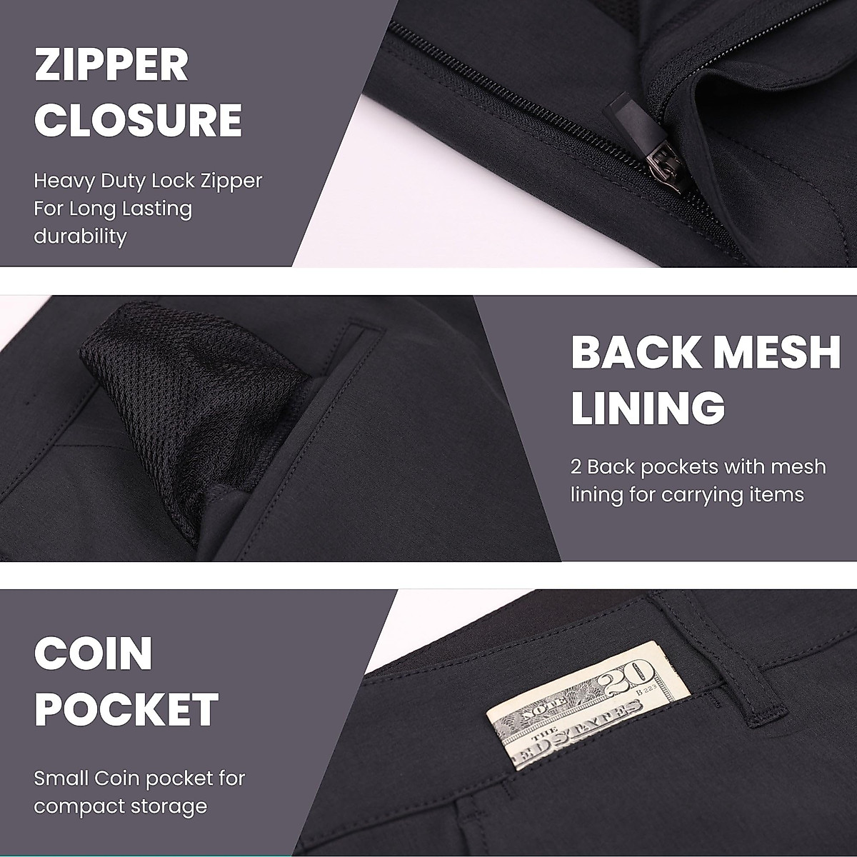 Brickline Mens Shorts for Men, Hybrid Casual Golf Dress Flat Front Quick Dry Stretch Board Shorts, Lightweight Chino Short Black - 36