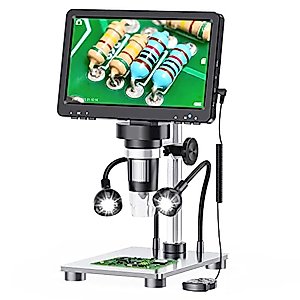 Elikliv EDM9 7'' LCD Digital Microscope 1200X, 1080P Coin Microscope with 12MP Camera Sensor, Wired Remote, 10 LED Lights, Soldering Electronic Microscope for Adult, Compatible with Windows/Mac OS