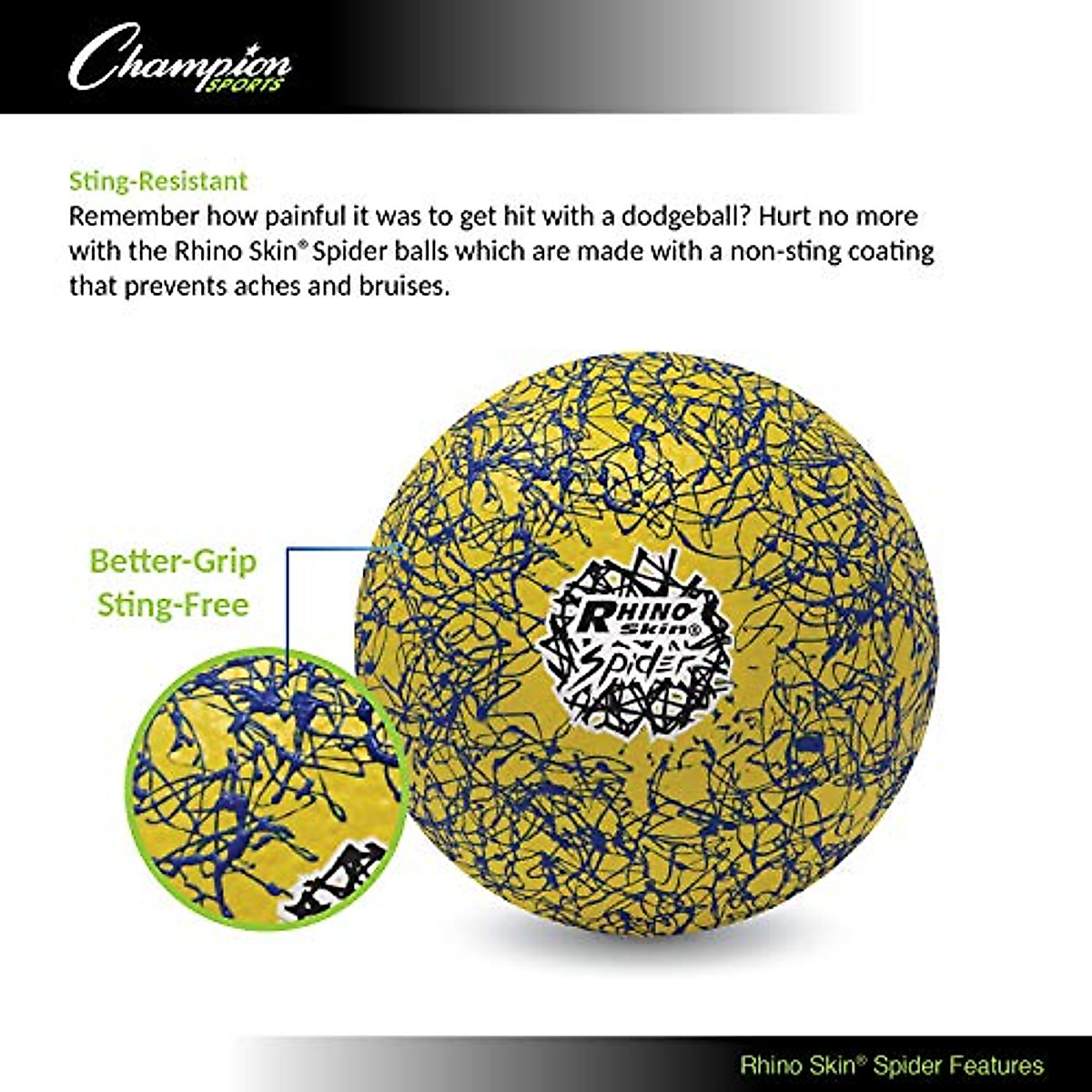 Champion Sports Premium Rhino Skin Extreme Color Dodgeballs - Glow in the Dark, Color-Changing, and Spider Grip - Low Bounce Dodgeballs