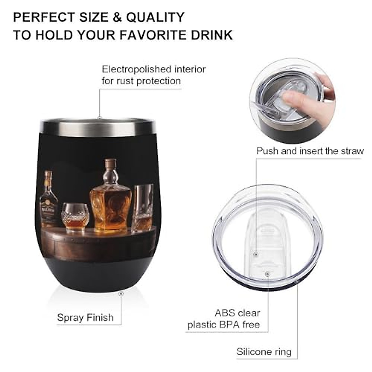 WYUSPGK 304 Stainless Steel Insulated Cup, Whisky Beer Pictures Print Smooth Rim, Durable & Reusable - Perfect for Office, Home, And Travel