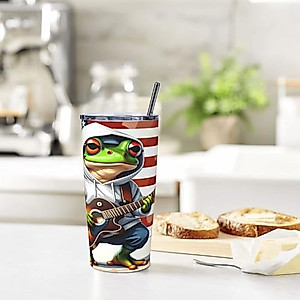 IYERSKD Funny Frog with Guitar American Flag 20 oz Stainless Steel Tumbler Vacuum Insulated Leakproof Travel Mug for Car Office Gym