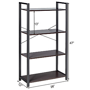 Giantex 4-Tier Industrial Bookshelf, Vintage Bookcase with Metal Frame, Standing Shelf Unit, Storage Shelves, Book Shelf for Living Room, Bedroom, Office, Black