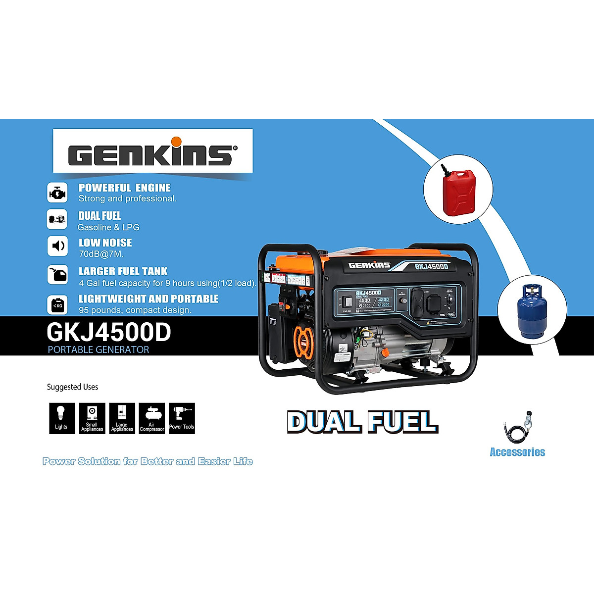 Genkins 4500 Watt Dual Fuel Generator Propane & Gas