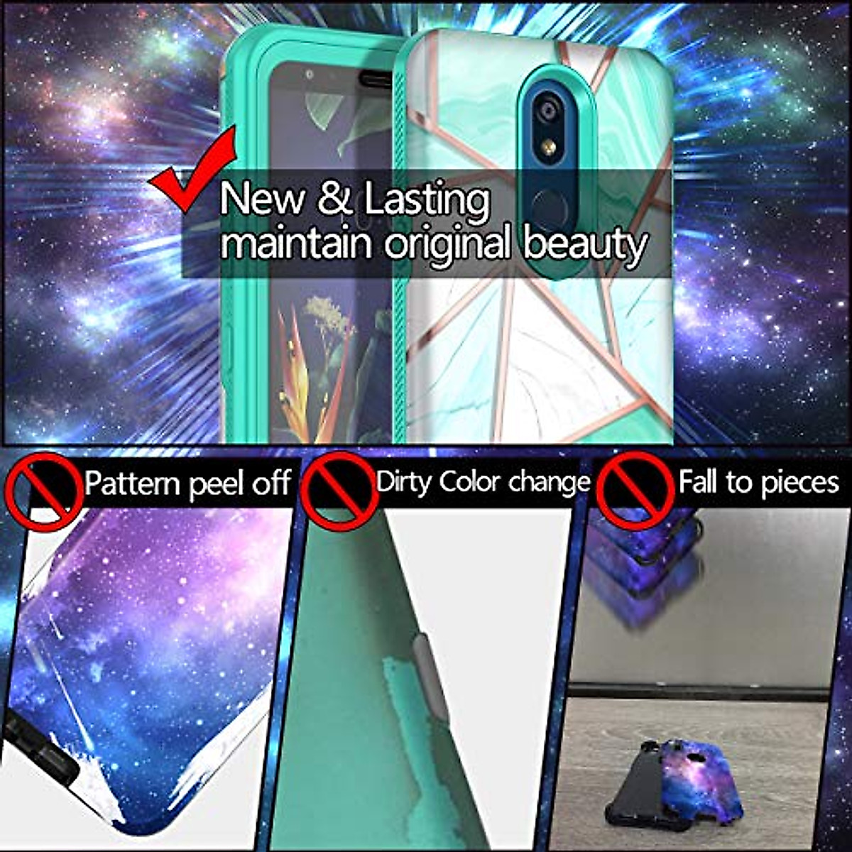 Hekodonk for LG K40/ LG K12 Plus/LG X4 (2019)/LMX4 Case Built in Screen Protector Heavy Duty High Impact PC TPU Full Body Protective Shockproof Anti-Scratch Cover for LG K40 -Marble Mint