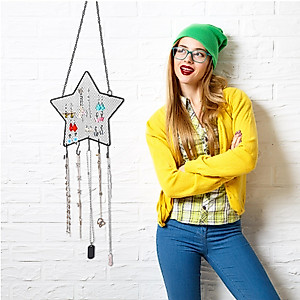 Jetec 2 Pcs Earring Wall Holder Wall Mounted Earring Organizer Hanging Earring Stand Decorative Diamond Grid Shape Jewelry Display Rack with Hanging Hooks for Earrings Necklace Bracelet(Black)