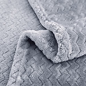 Whale Flotilla Ultra Breathable Jacquard Lightweight Fleece Queen Size Bed Blanket(90x90 Inch) with Plush Wave Pattern, Soft and Cozy Blanket for All Season, Silver Grey