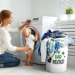 My Dad Rocks Large Laundry Basket Hamper Bag Washing with Handles for College Dorm Portable