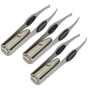 Iconikal Slant Tip Stainless Steel LED Lighted Tweezer, 3-Pack