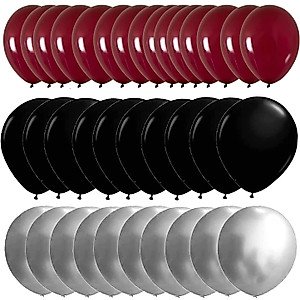 Graduation Party Decorations Maroon Black 2024/Burgundy Black Graduation Decorations/Burgundy Silver Black Balloons 45Pcs Burgundy Black Birthday Decorations