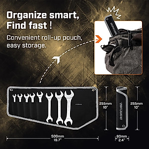 ironcube Super Thin Wrench Set,8-Piece, Metric, Including 8 to 27 mm, Open end Slim Wrench Set With Rolling Pouch, Perfect For Auto, Bike in Narrow Space Use