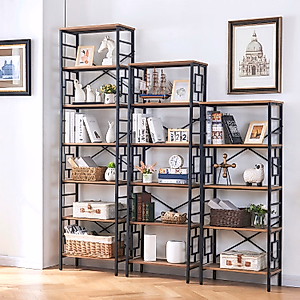 HOMISSUE Bookcase,6-Tier Tall Bookshelf Metal Bookcase and Bookshelves, Free Standing Storage Modern Bookshelf for Home Office Living Room and Bedroom, Rustic Brown
