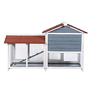 Good Life Two Floors 62" Wooden Outdoor Indoor Roof Waterproof Bunny Hutch Rabbit Cage Guinea Pig Coop PET House for Small to Medium Animals with Stairs and Cleaning Tray PET537