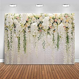 Mocsicka Wedding Backdrop Romance Bridal Floral Wall Background for Photography Vinyl Anniversary Photo Shoot Birthday Party Dessert Table Decoration Banner (7x5ft)