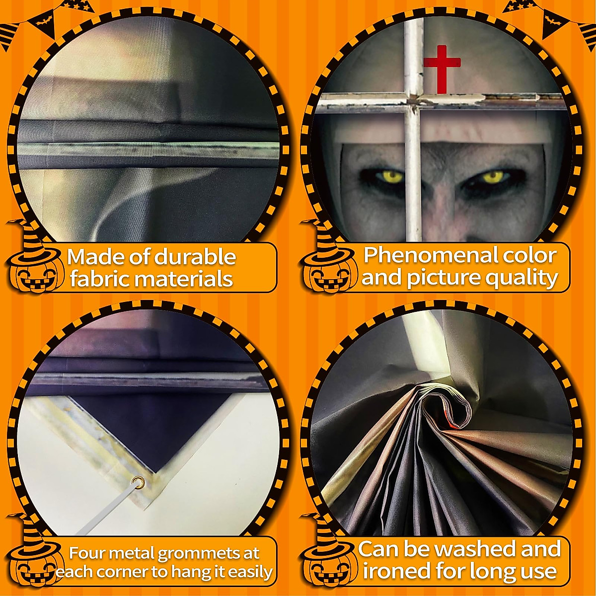 Halloween Window Cover Decorations, Fabric The Nun Creepy Halloween Curtain Horror Movie Poster Window Door Covering Decor for Haunted House, Scary Halloween Window Clings Decals Indoor Outdoor