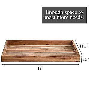 YOUEON Set of 2 Acacia Wood Serving Tray with Handles, 17x11.8x1.5 Inch Decorative Serving Trays, Ottoman Tray, Coffee Table Tray, Rectangle Wood Tray for Food, Breakfast, Lunch, Dinner, Appetizer