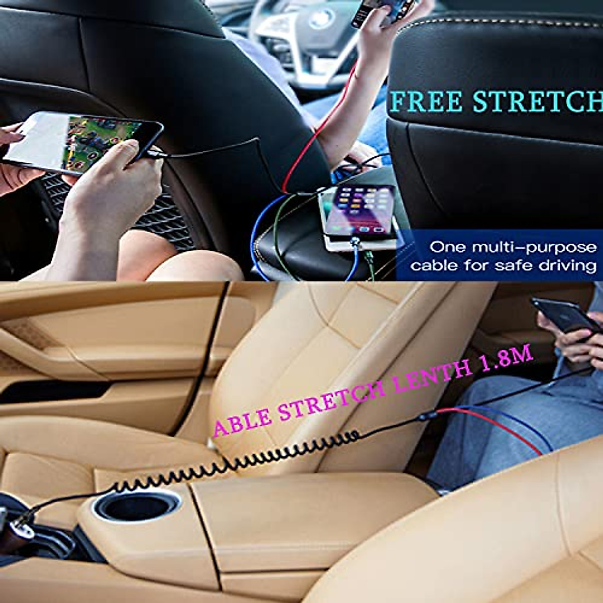 Laugwey Multifunction USB Charging Cable Set,3 Pack 3 in 1 Nylon Braided Charging Cord,Multiple USB Fast Charger Cords for Home,Office,Car