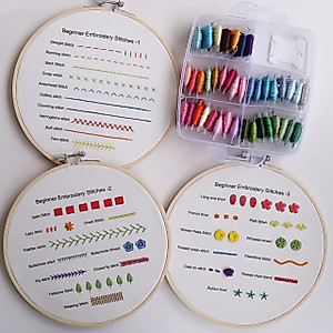 Beginners Embroidery Stitch Practice kit, 3 Sets Embroidery Kit to Learn 30 Different Stitches for Craft Lover Hand Stitch with Embroidery Fabric with Embroidery Skill Techniques