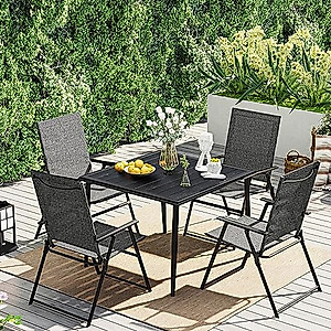 VICLLAX 5 Pieces Patio Dining Set, Outdoor Furniture 4 Sling Dining Chair Swivel Rocker Chairs and Metal Frame Slat Larger Square Table for Backyard Deck Garden Lawn Porch Poolside