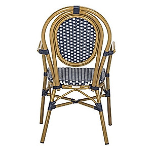 Safavieh PAT4014A-SET2 Outdoor Collection Rosen Navy and White French Bistro Stacking Arm Chair