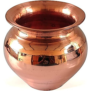 Copper Kalash Lota Pot, Puja Wedding Purpose Temple, Home and Perfect for gift.Capacity 500 ML,100% Pure Copper Vessel Lota Kalash, (Size in inches 4 x 4.2 x 4)1 Pc