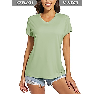 MAGCOMSEN Women's Dry Fit Shirts Running Shirts for Women Outdoor Shirts Summer Hiking Shirts Cool Short Sleeve Athletic T-Shirts L Light Green