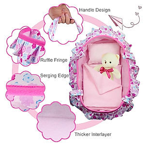 Baby Doll Cradle Bassinet Portable Doll Carrier Carry Bag Doll Bed,Baby Doll Accessories Playset,with Doll Clothes Soft Pillow Quilt Blanket Bear,for 8-9-10-11-12 Inch Smaller Alive Baby Doll