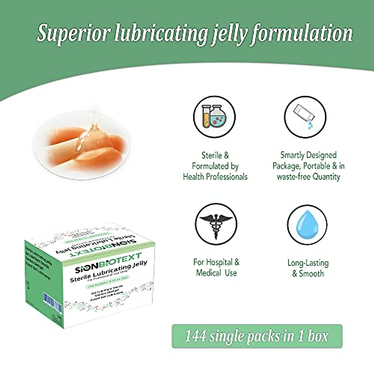 Water-Based Lubricant, Professional Lube in Single Packets for Hospitals and Clinics Use, Lubricating Jelly Smooth Consistency, Non-Staining, Sterile lube 144 Packs per Box (5g Each)