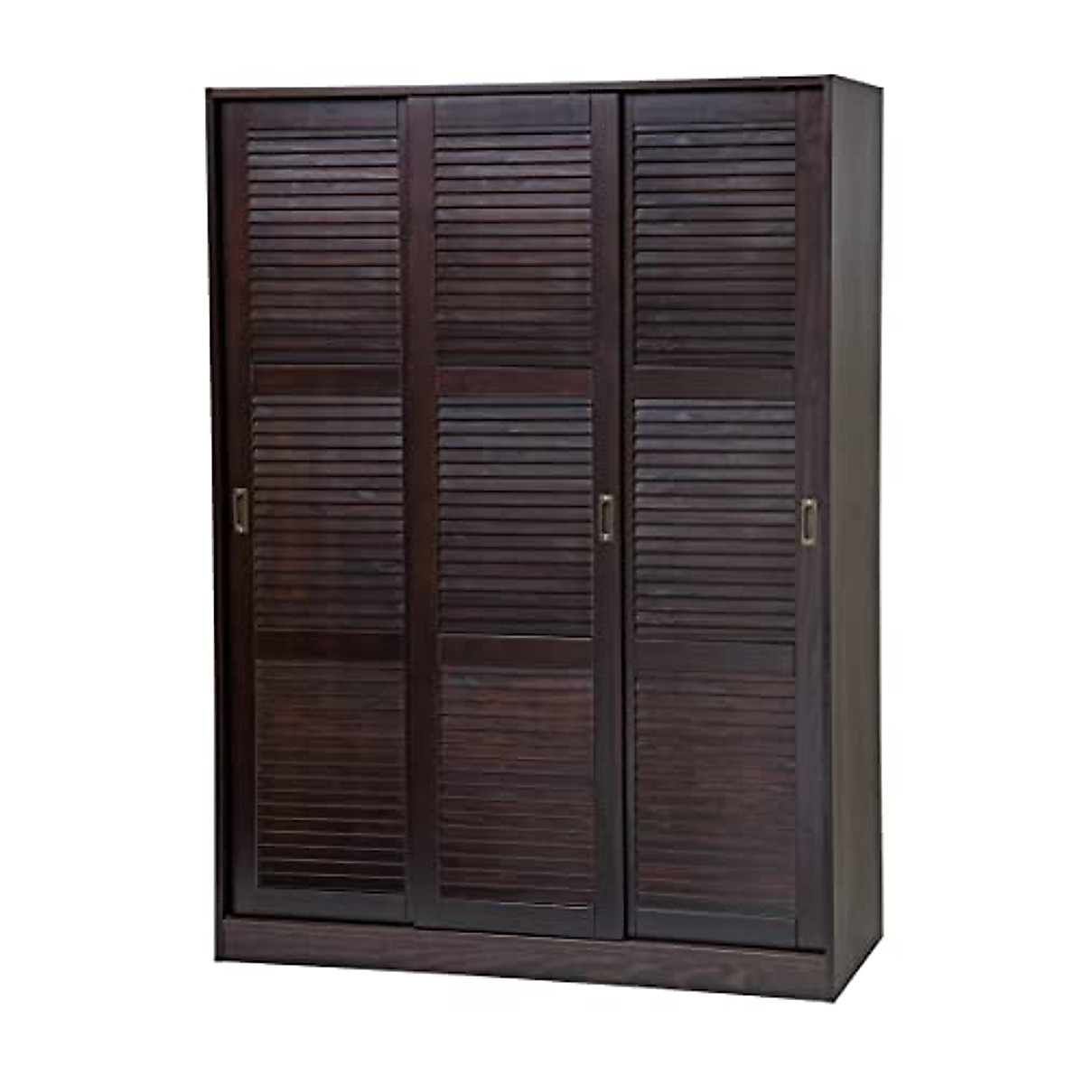 Palace Imports 100% Solid Wood Wardrobe/Armoire/Closet with 3 Sliding Louvered Doors, Java. 5 Shelves Included. Additional Large Shelves Sold Separately.