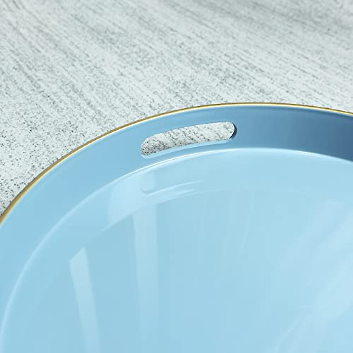 Spsyrine Round Blue Decorative Tray, 13" Plastic Serving Table Tray with Handles for Breakfast, Round Modern Ottoman Tray for Coffee Table, Bathroom, Kitchen, Living Room