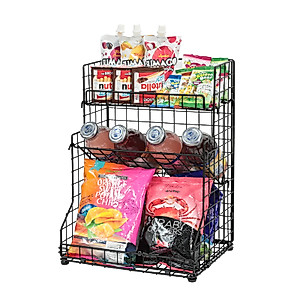 X-cosrack 3-Tier Food Packet Organizer Rack Bins with Adjustable Tilting Design for Pantry Storage,Metal Wire Snack Spice Holder for Kitchen Bathroom Cabinets Countertops