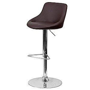 Modern Design Bar Stool Bucket Seat Design Hydraulic Adjustable Height 360-Degree Swivel Seat Sturdy Steel Frame Chrome Base Dining Chair Bar Pub Stool Home Office Furniture - Set of 2 Brown #1985