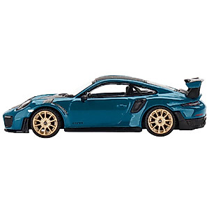 911 GT2 RS Weissach Package Miami Blue with Carbon Stripes Ltd Ed to 3600 Pieces Worldwide 1/64 Diecast Model Car by True Scale Miniatures MGT00344