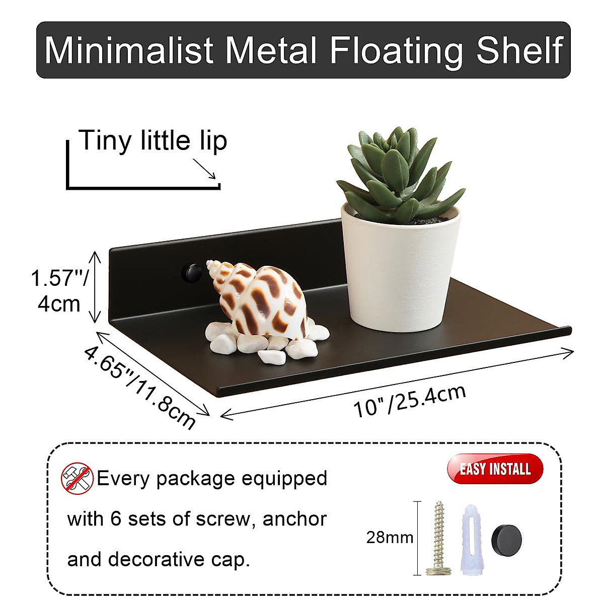 Z metnal Small Metal Shelves, Mini Floating Shelf for Collection Action Figures Speaker, Decor Display Wall Shelf, Aluminum, Wall Mounted, Matt Black, 10 inch, 2 Pack