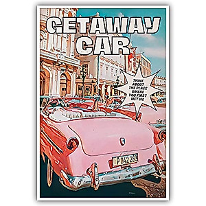 Taylor Getaway Car Poster Wall Art Pink Car Poster Vintage Room Aesthetics Canvas Print Home Living Room Bedroom Bathroom Office Dining Bar Decor Swiftie Gift 12x16 Inch-Unframed