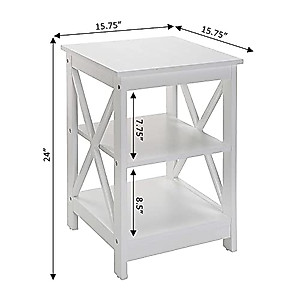 Convenience Concepts Oxford End Table 15.75" - Modern Living Room Table with Storage Shelves, Transitional Nightstand Side Table for Home Decor and Display, White