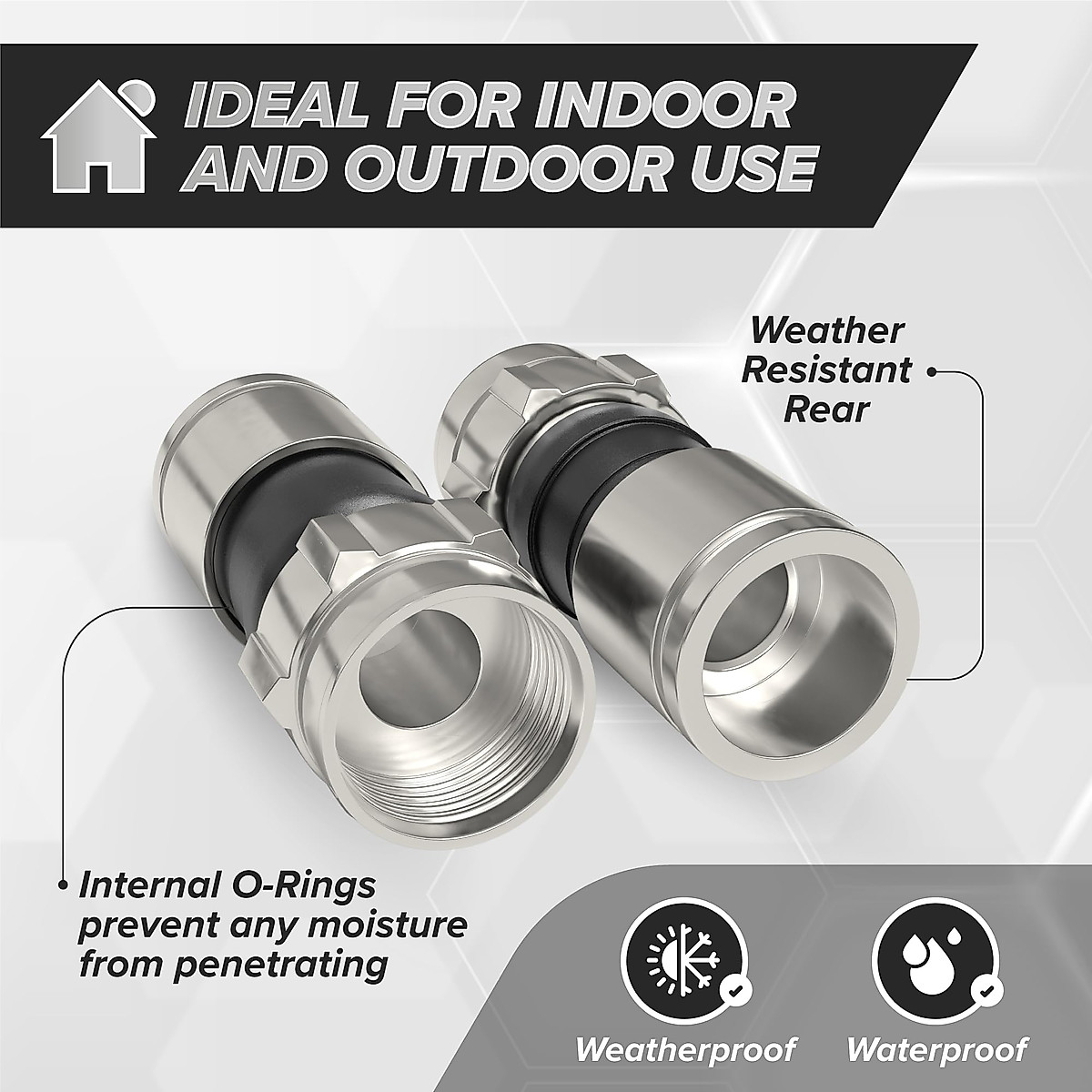 THE CIMPLE CO Coaxial Cable Compression Fitting - 10 Pack Connector - for RG6 Coax Cable - with Weather Seal O Ring and Water Tight Grip
