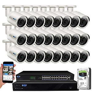 GW Security 32 Channel 4K NVR 5MP POE Audio & Video Security Camera System - 32 x 5MP 1920P Weatherproof Bullet Cameras,Built in Microphone, Quick QR Code Easy Setup, Pre-Installed 8TB Hard Drive