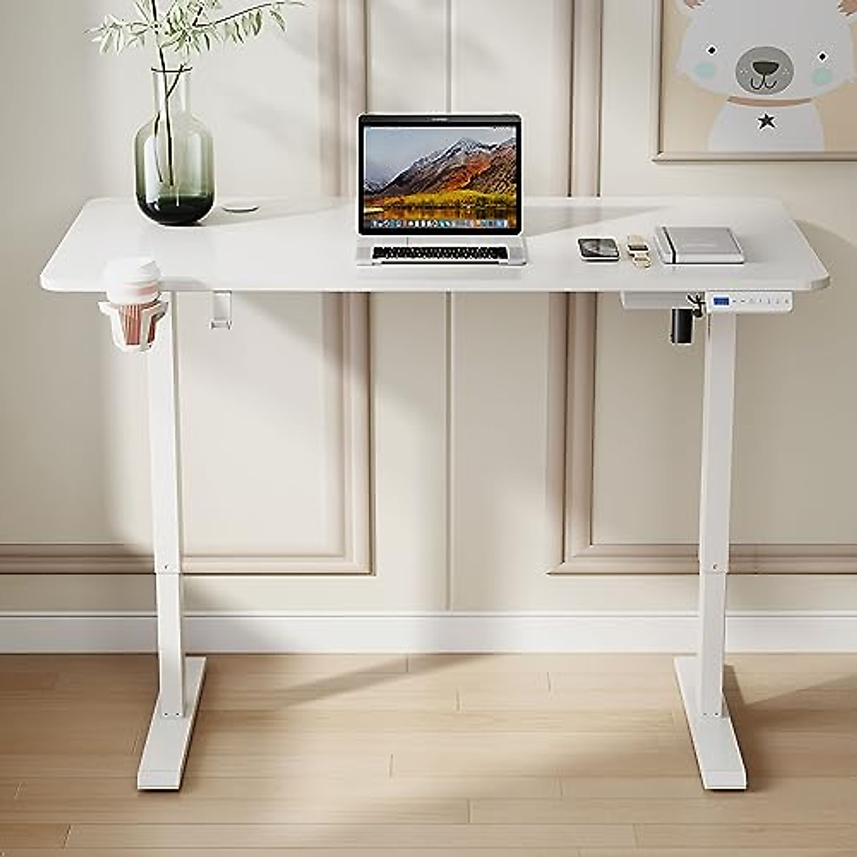 LCVXYERQ 63x24inch Adjustable Desk Stand up Desk Electric Standing Desk Adjustable Height Sit Stand Home Office Desk Including Splice Table Plate White