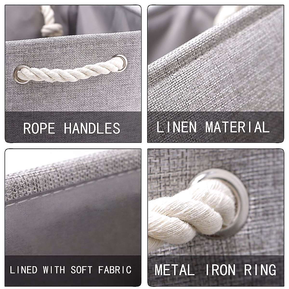 Small Baskets for Shelves(6pack) Fabric Storage Baskets, Empty Gift Baskets with Rope Handles, Decorative Foldable Storage Baskets for Organizing Home Closet & Office (Gray, 11.8” x 7.8” x 5.1”)