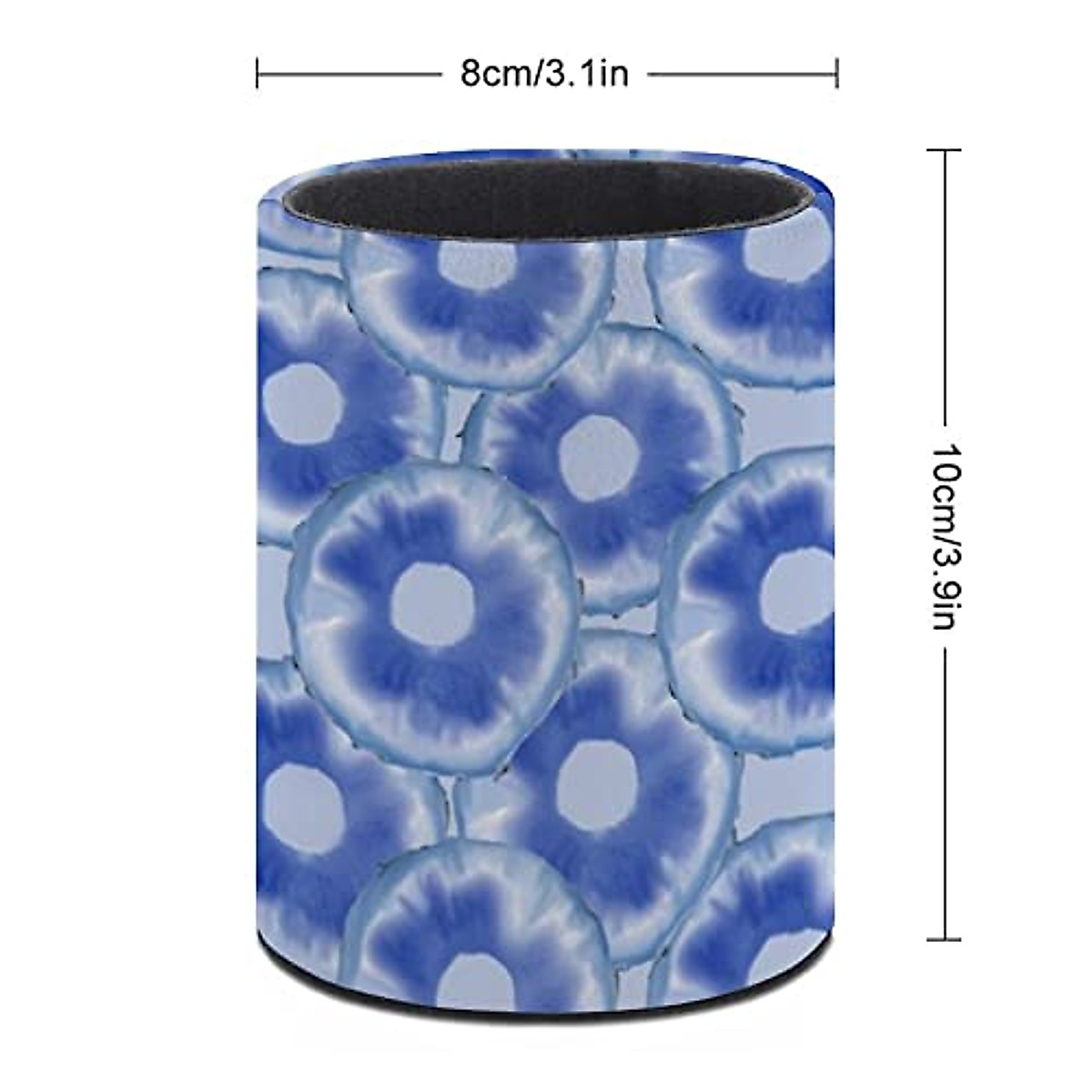 Blue Pineapple Ring Pattern Round PU Leather Pen Holder Desk Organizer Storage Container Pencil Container Brush Scissor Box