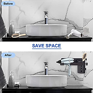 Hair Dryer Holder Wall Mounted Cabinet Door Stainless Steel Blow Dryer Holder Rack Hair Care Tool Organizer Storage Hands Free Countertop for Hair Dryer Storage, Straightener, Curling Iron