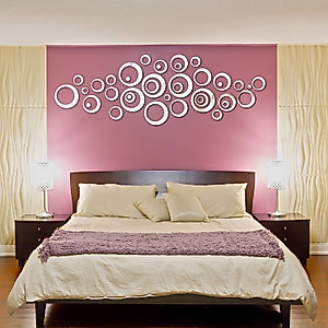 72 Pieces Removable Round Circle Wall Sticker Decal Silver Acrylic Mirror Setting Adhesive Circlle Mirror Stickers for Home Living Room Bedroom Bathroom Office Decor, 5-13.5 cm