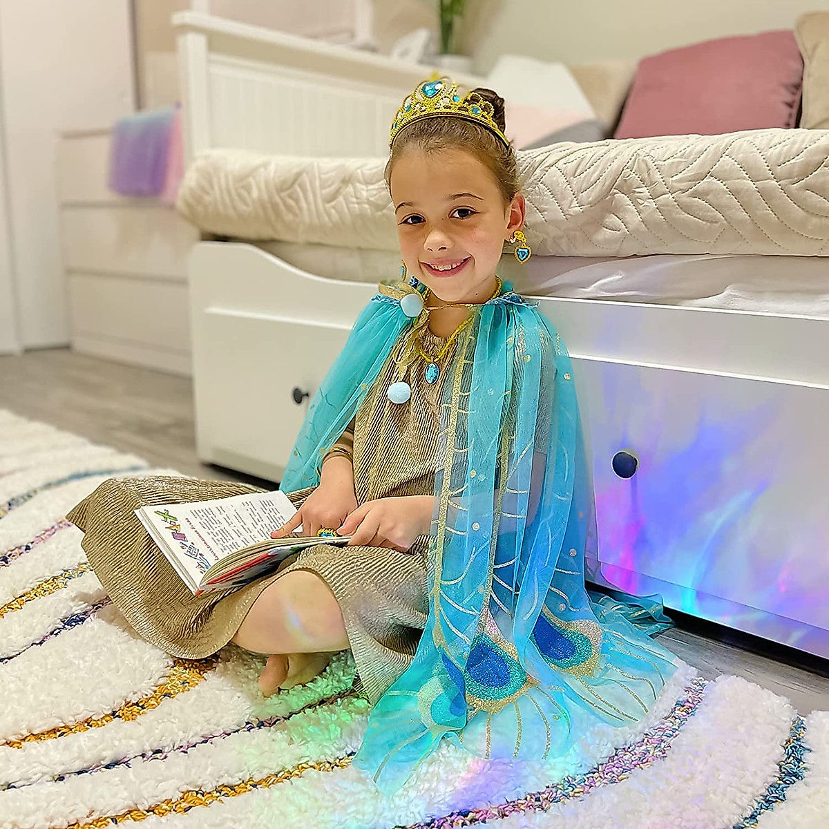 Latocos 8Pcs Princess Cape Girls Princess Cloak with Tiara Crown for Little Girls Dress up Pretend Play Christmas Cosplay Party Accessories