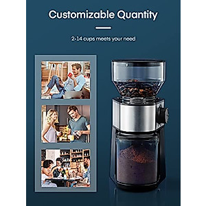 Electric Burr Coffee Grinder, FOHERE Coffee Bean Grinder with 18 Precise Grind Settings, 2-14 Cup for Drip, Percolator, French Press, Espresso and Turkish Electric Coffee Makers, Black